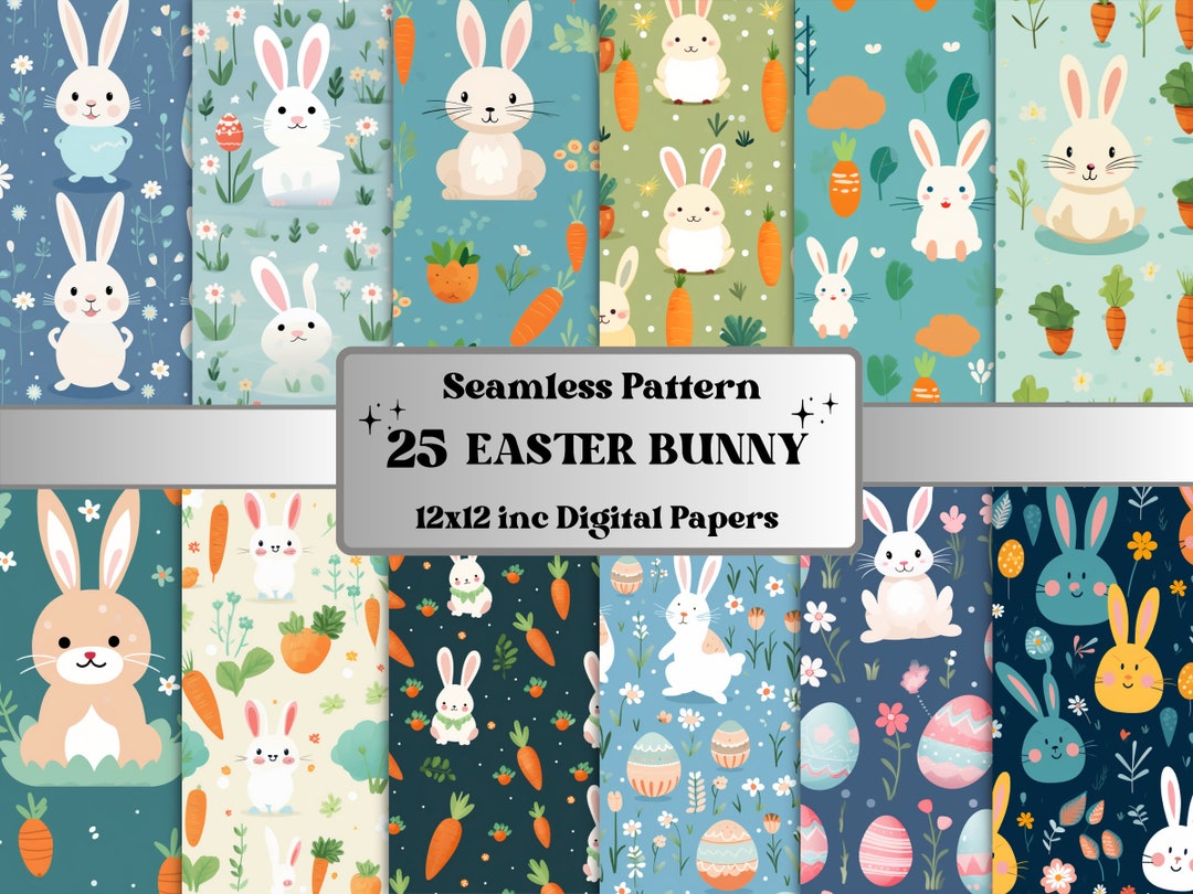 Seamless Easter Bunny Digital Paper, Easter Carrot Seamless Pattern ...