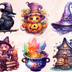 40 PNG Watercolor Kawaii Witch Clipart, Cute Witchcraft Clip Art, Witch ...