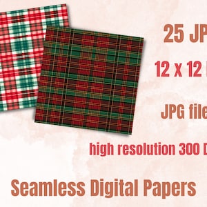 Seamless Christmas Plaid Digital Paper Pack, Winter Buffalo Plaid ...
