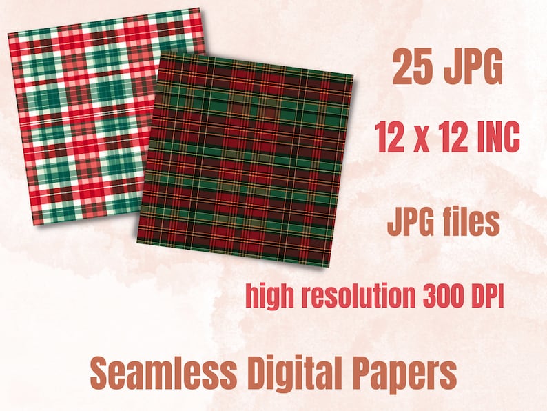 Seamless Christmas Plaid Digital Paper Pack, Winter Buffalo Plaid ...