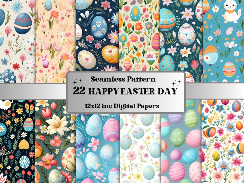 Seamless Happy Easter Digital Paper, Easter Bunny Seamless Pattern ...