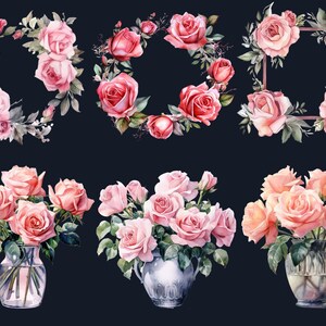32 PNG Watercolor Pink Roses Clipart Bundle, Blush Rose PNG Clip Art ...