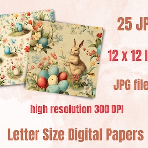 Printable Vintage Easter Digital Paper, Retro Ephemera Collage, Easter ...