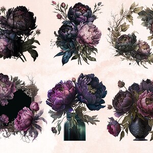 23 PNG Watercolour Gothic Peonies Clipart, Gothic Peony Clip Art Bundle ...