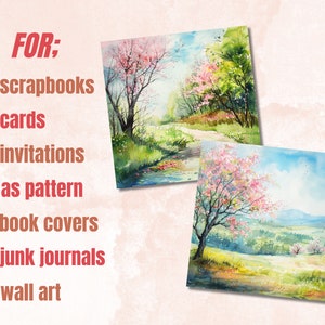 Printable Watercolor Spring Landscapes Digital Paper, Spring Woodland ...