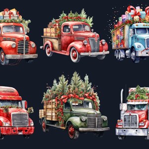 22 PNG Watercolor Christmas Truck Clipart, Merry Christmas Tree Truck ...