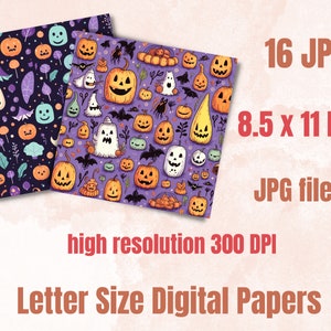 Printable Cute Creepy Halloween Digital Paper, Happy Halloween Kawaii ...