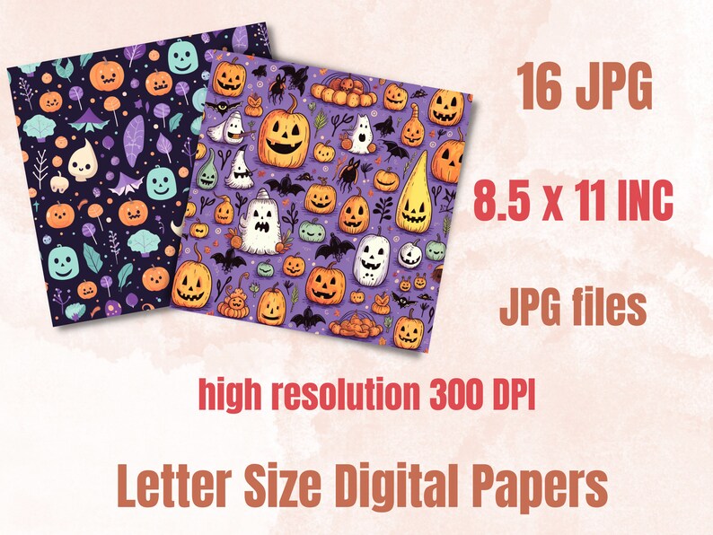 Printable Cute Creepy Halloween Digital Paper, Happy Halloween Kawaii ...