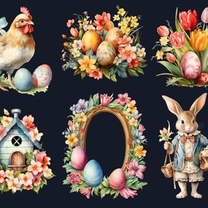 50 PNG Watercolor Vintage Easter Bundle Clipart, Retro Easter Egg ...
