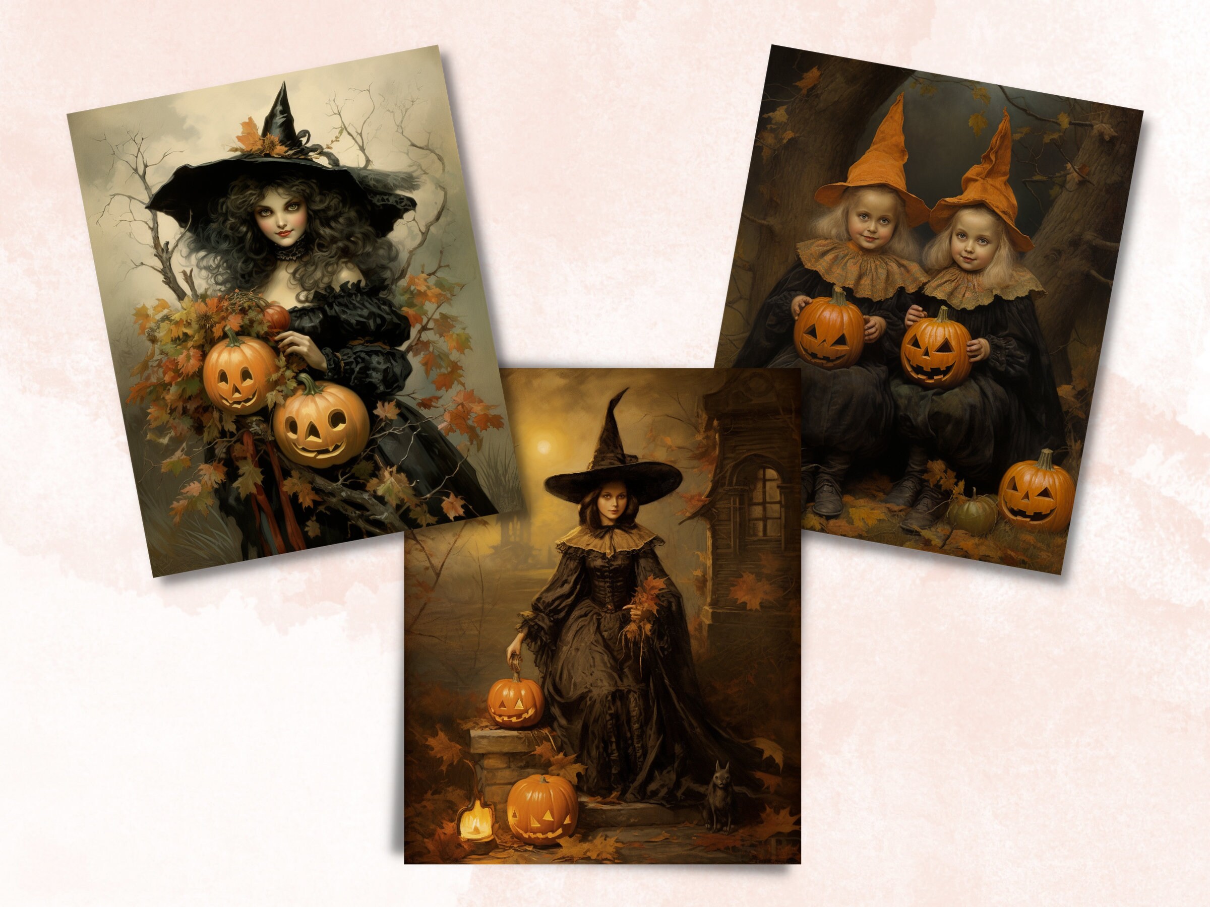 Printable Victorian Halloween Digital Paper, Retro Halloween Ephemera ...