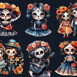 40 PNG Watercolor Cute Day of the Dead Clipart, Día De Los Muertos ...