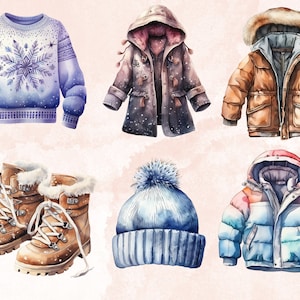 60 PNG Watercolor Winter Clothes Clipart, Cozy Winter Fashion ...