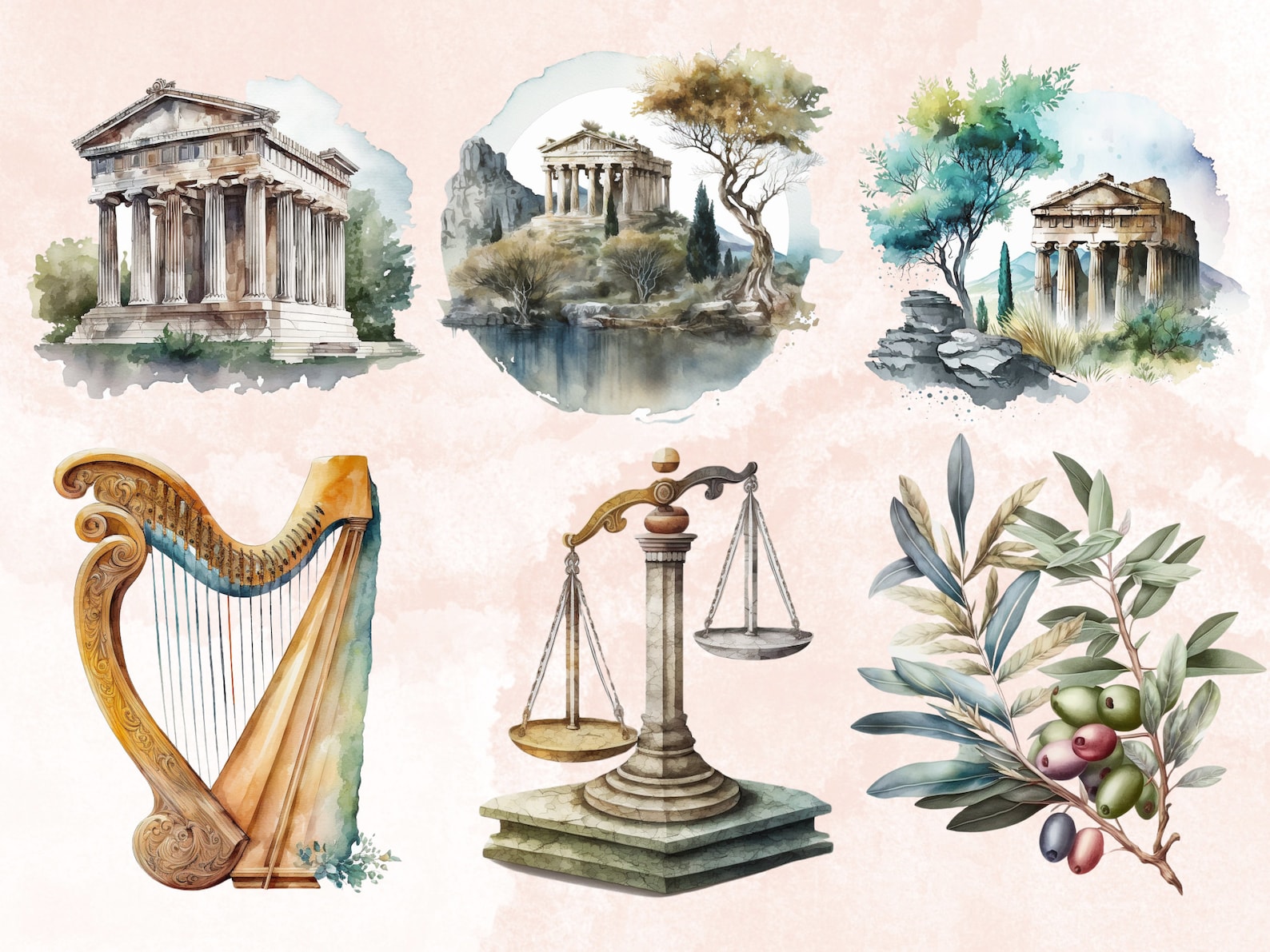 35 PNG Watercolor Fantasy Ancient Greek Clipart, Ancient Greek ...