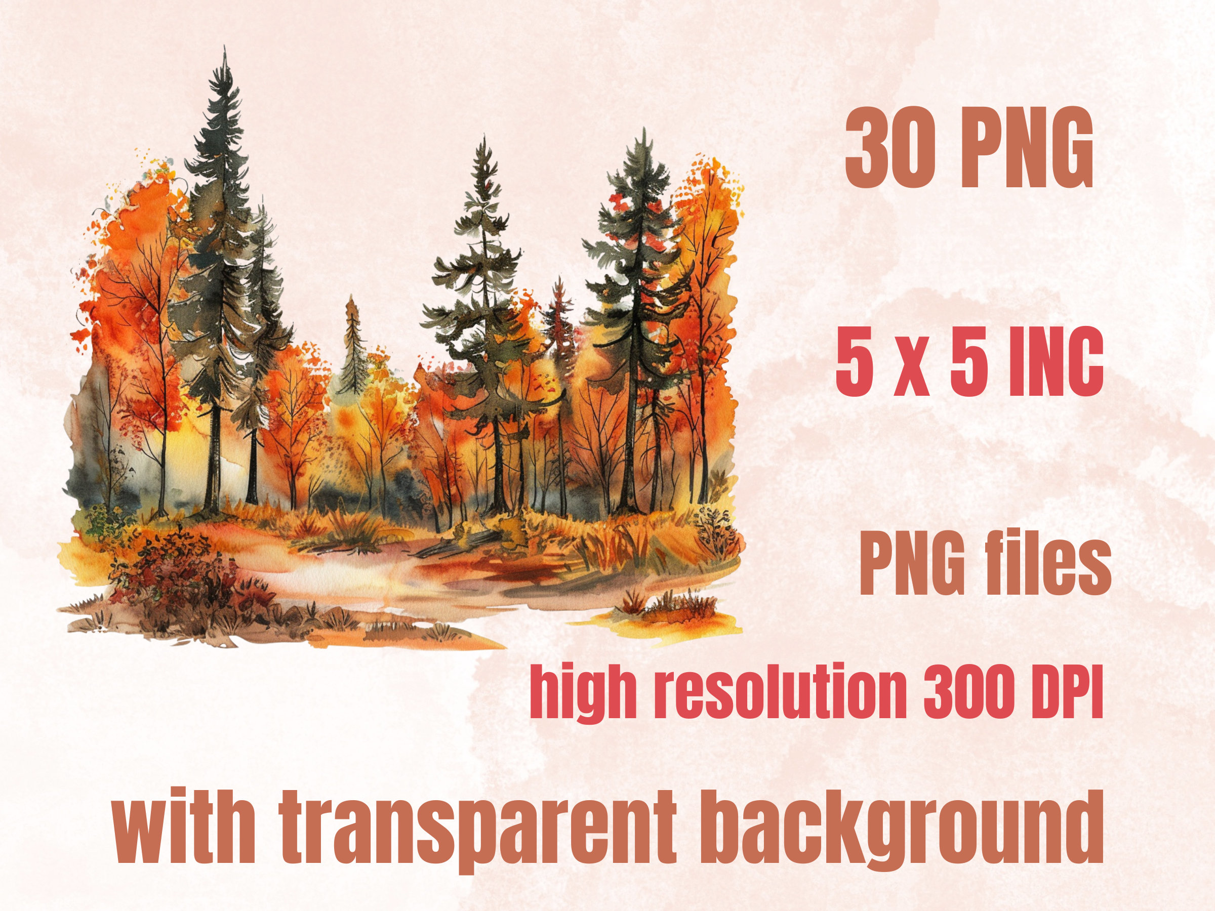 30 PNG Watercolor Autumn Landscape Clipart, Fall Forest Scenes ...