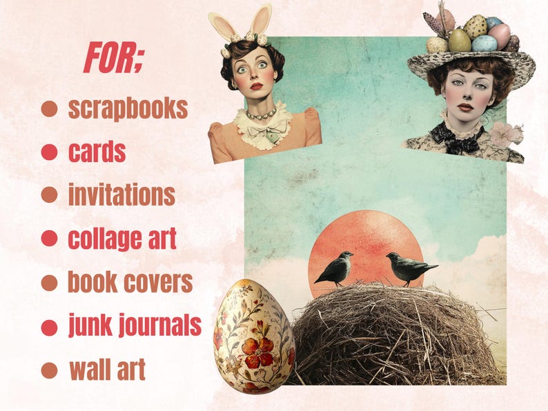Whimsy Easter Collage Elements, Whimsical Surreal Easter Fussy Cut ...