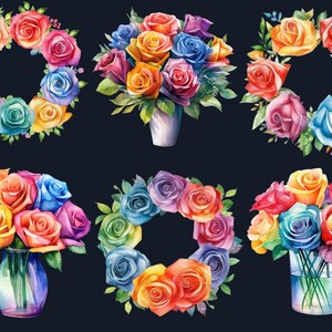 33 PNG Watercolor Rainbow Roses Clipart Bundle, Colorful Rose PNG Clip ...
