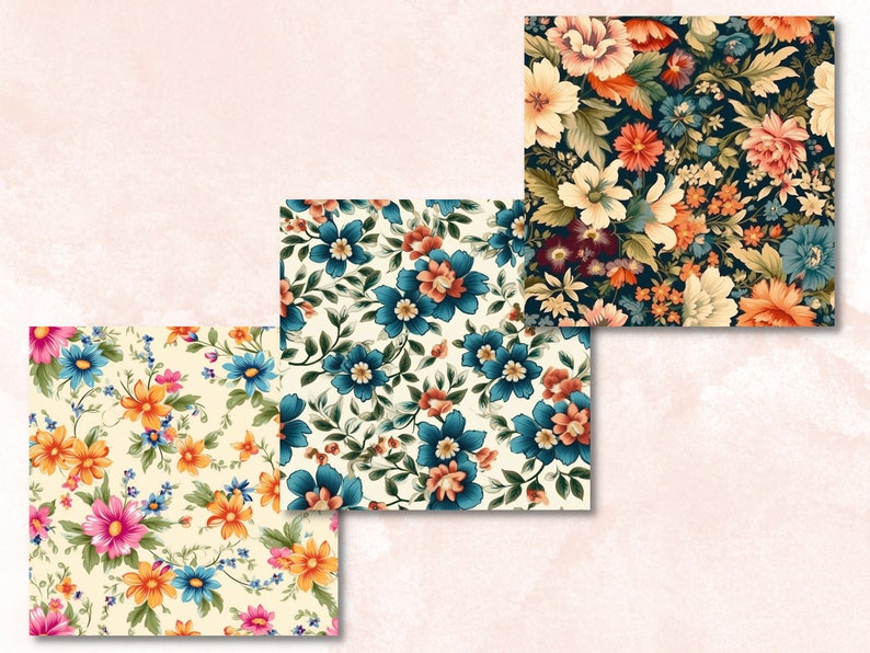 Seamless Vintage Flowers Digital Paper, Vintage Floral Seamless Pattern ...