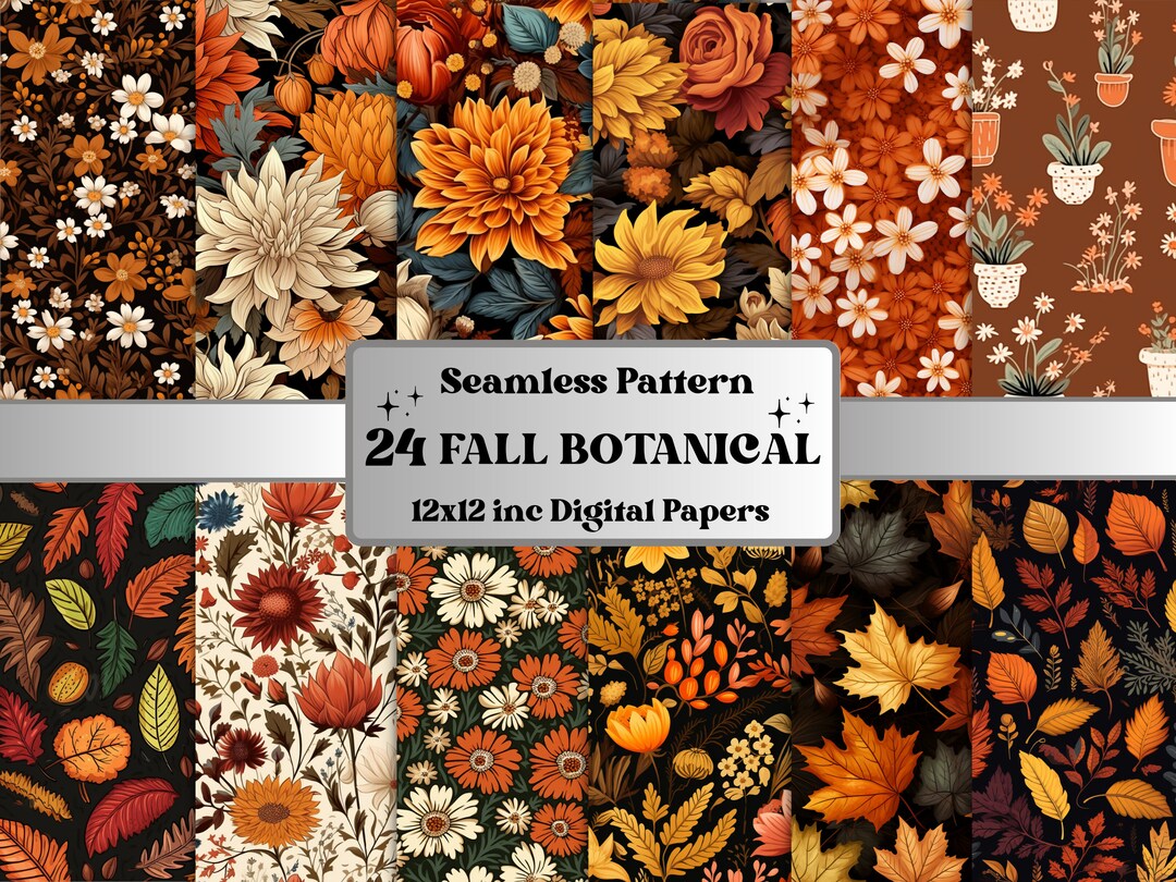 Seamless Fall Botanical Flowers Digital Paper Pack, Autumn Leaves ...