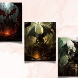 Printable Gothic Dragons Digital Paper, Dark Fantasy Dragon Digital ...