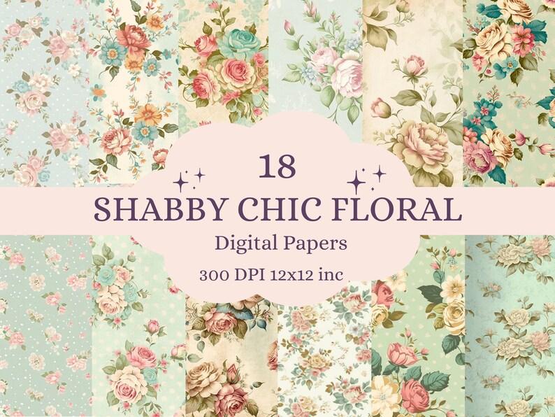 Vintage Shabby Chic Floral Digital Paper Shabby Chic Flowers - Etsy