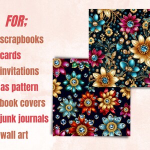 Seamless Royal Flowers Digital Paper, Jewelled Floral Seamless Pattern ...