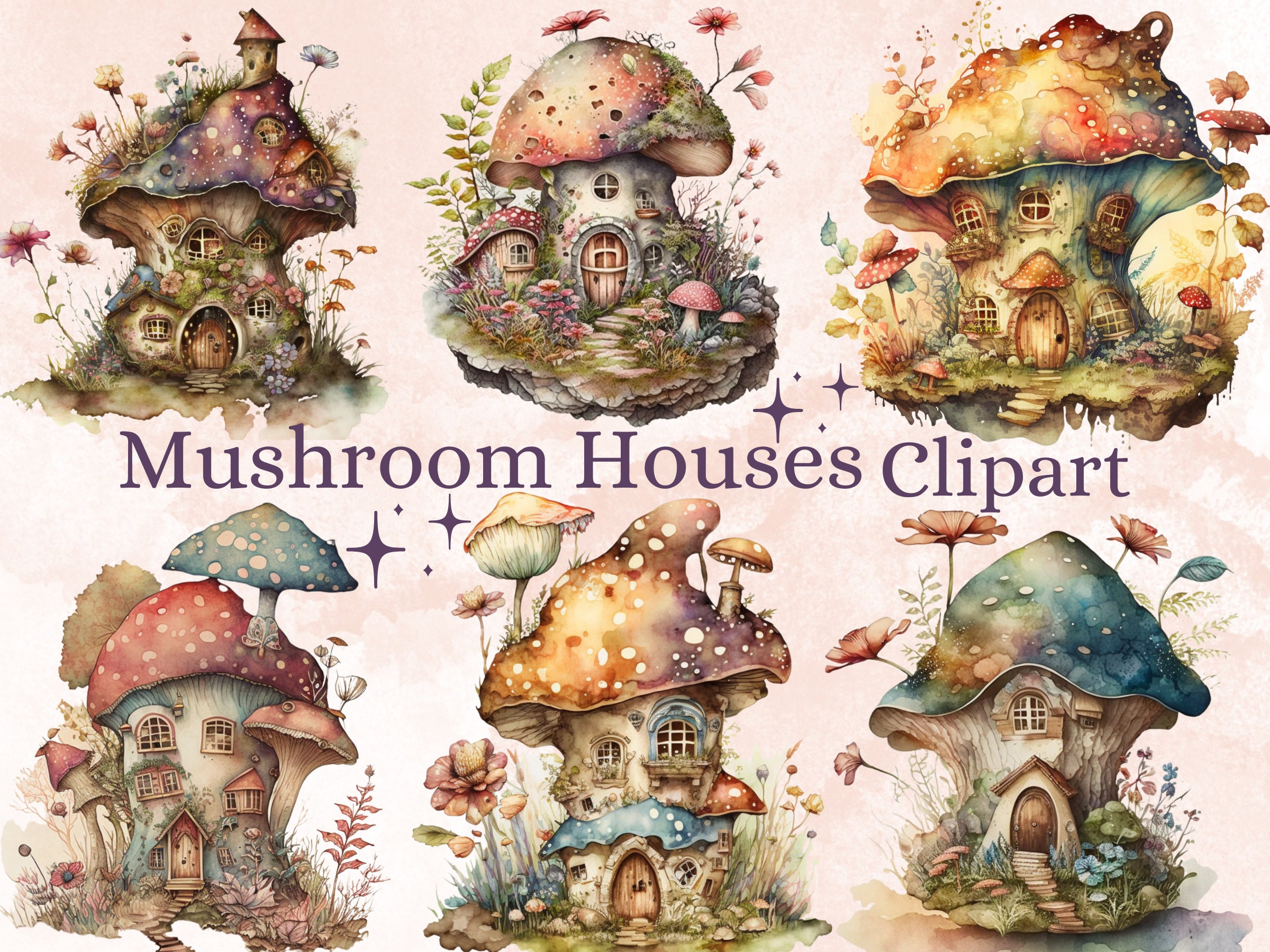 16 PNG Mushroom Houses Clipart Fairy Watercolor Mushroom - Etsy Australia