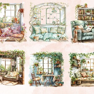 40 PNG Watercolor Cozy Spring Clipart, Floral Spring Garden ...