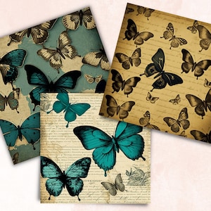 Vintage Butterflies Digital Paper, Summer Spring Butterfly Scrapbook ...
