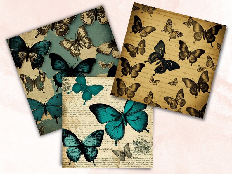 Vintage Butterflies Digital Paper, Summer Spring Butterfly Scrapbook ...