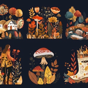 60 PNG Watercolour Scandinavian Autumn Clipart, Fall Pumpkin Folk Art ...