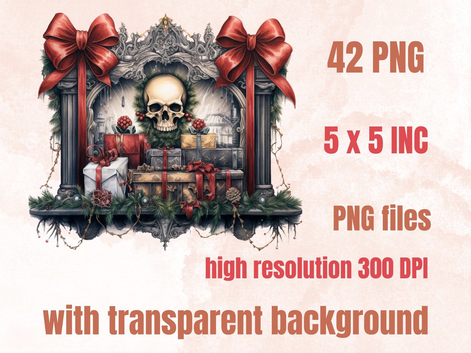 42 PNG Watercolour Gothic Creepy Christmas Bundle Clipart, Spooky Dark ...