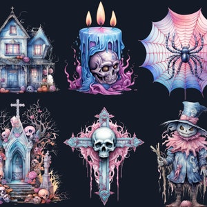 40 PNG Watercolour Pastel Halloween Bundle Clipart, Cute Pink Halloween ...