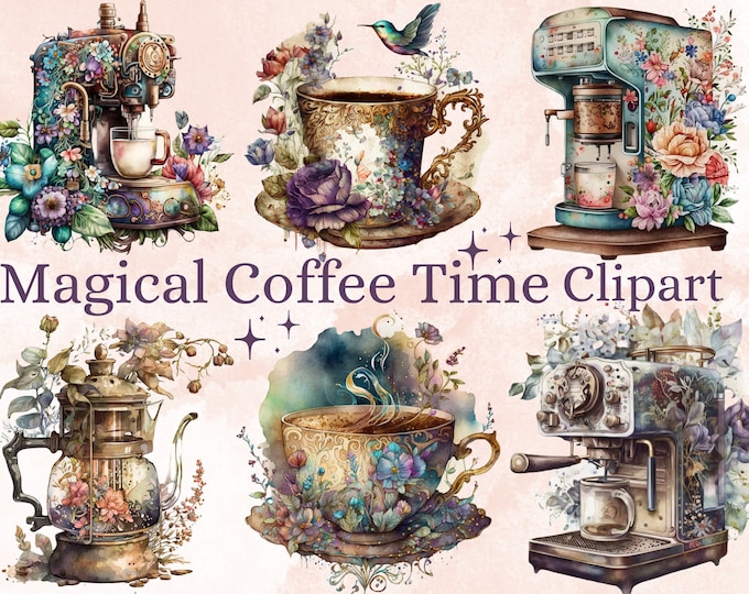 50 Coffee Shop Watercolor JPG Images Digital Art Printable Kit Instant ...