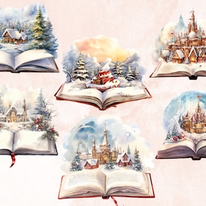30 PNG Watercolor Christmas Books Clipart Bundle, Fantasy Magical Open ...