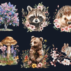 50 PNG Watercolor Spring Woodland Clipart, Floral Spring Forest ...