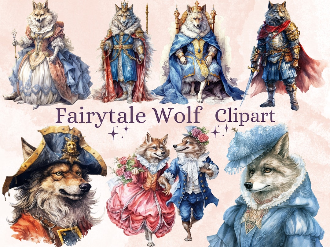 30 PNG Watercolour Fairytale Wolf Clipart Bundle, Fairy Tale Animals ...