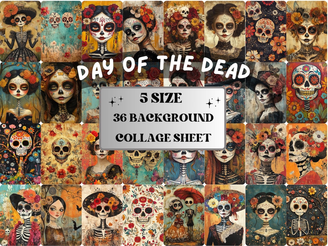 Day of the Dead Collage Paper, Dia De Los Muertos Mixed Media Sheet ...