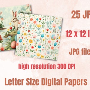 Printable Spring Easter Digital Paper, Floral Ephemera Collage, Easter ...