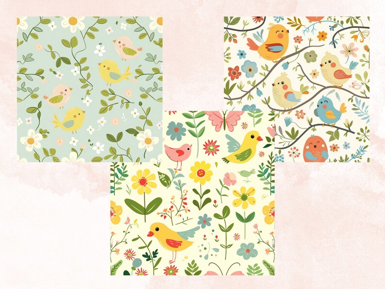 Seamless Cute Spring Digital Paper, Pastel Nursery Seamless Pattern ...
