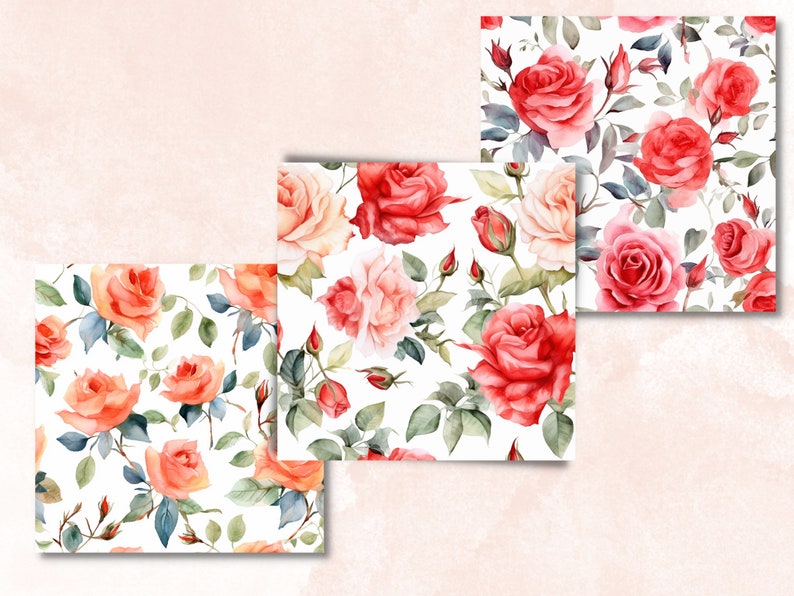 Seamless Watercolour Roses Digital Paper, Roses Seamless Pattern, Roses ...