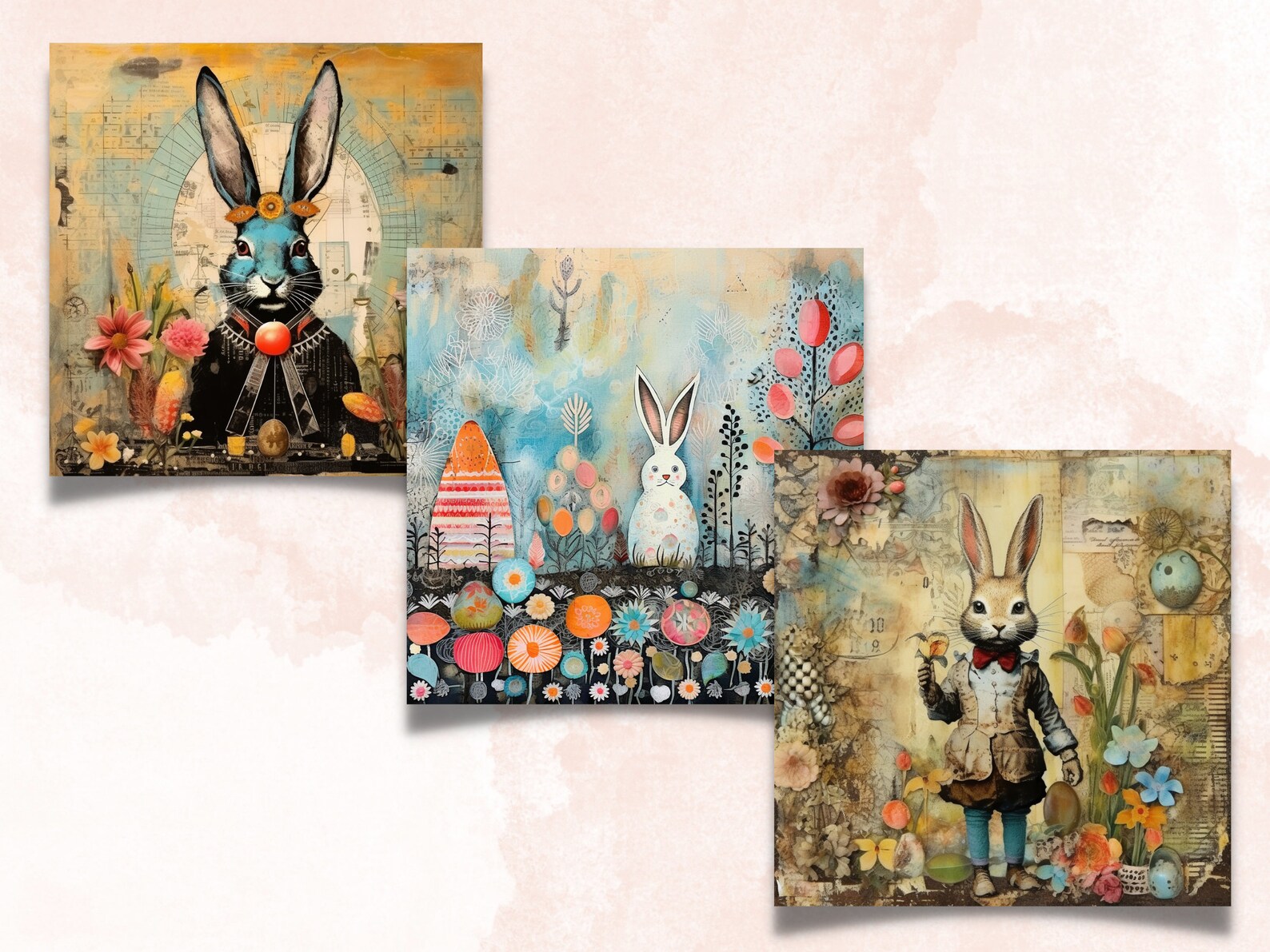 Printable Easter Mixed Media Digital Paper, Mixed Media Art Collage ...