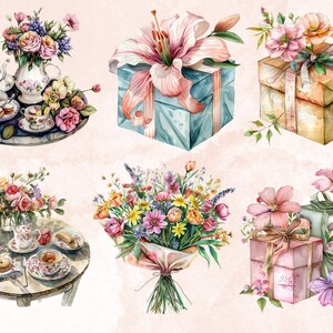60 PNG Watercolor Mother's Day Gifts Clipart, Mothers Day Flower ...