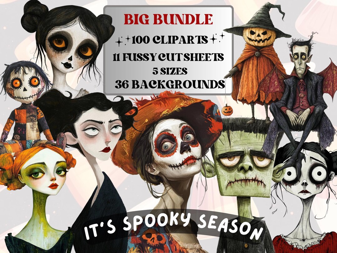 Spooky Season Collage Elements Bundle, Creepy Halloween Fussy Cut ...