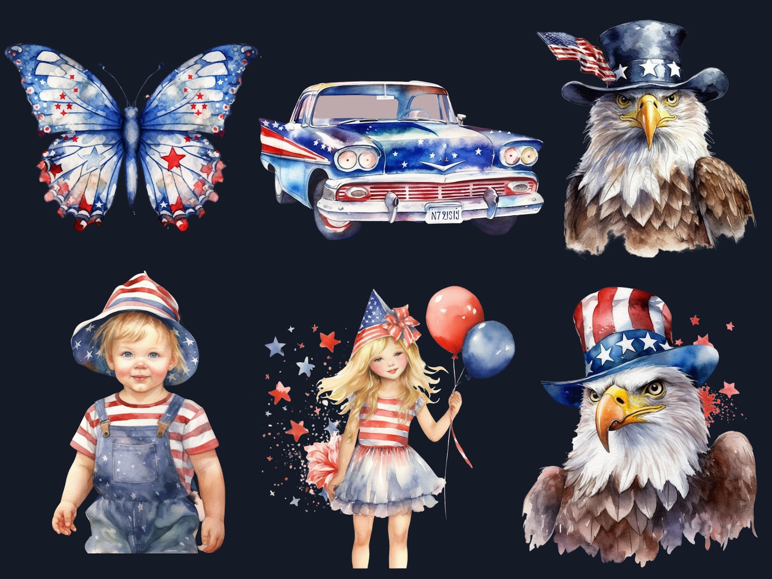 32 PNG Watercolor 4th of July Clipart Bundle, Independence Day Clip Art ...