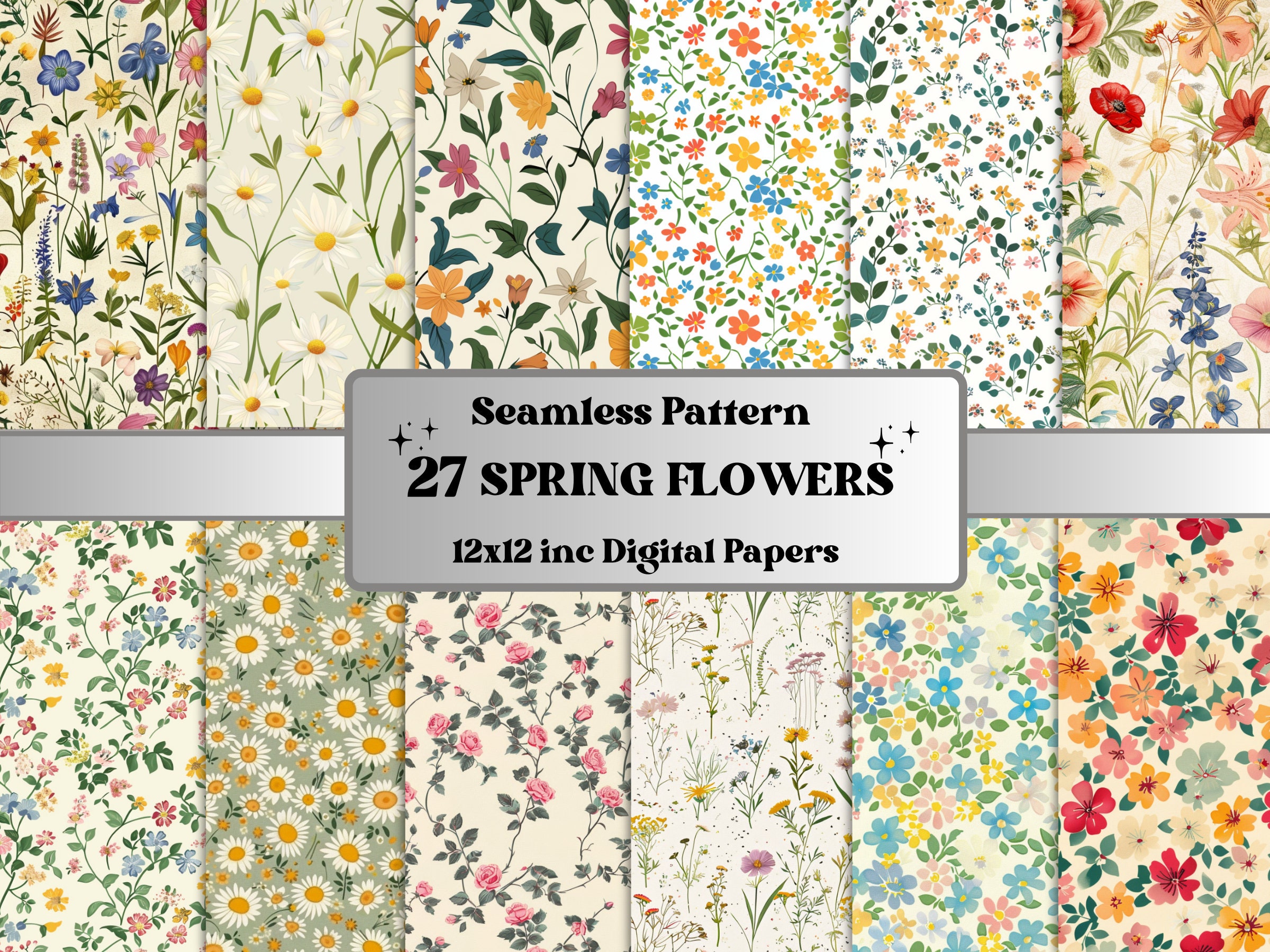 Seamless Spring Flowers Digital Paper, Spring Floral Seamless Pattern ...