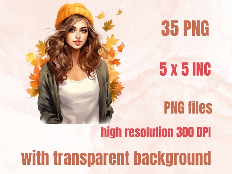 35 PNG Watercolor Fall Beauties Clipart Bundle, Cozy Autumn Lady ...