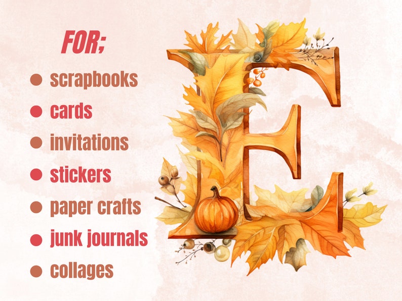 25 PNG Watercolor Fall Alphabet Clipart, Floral Autumn Letters ...