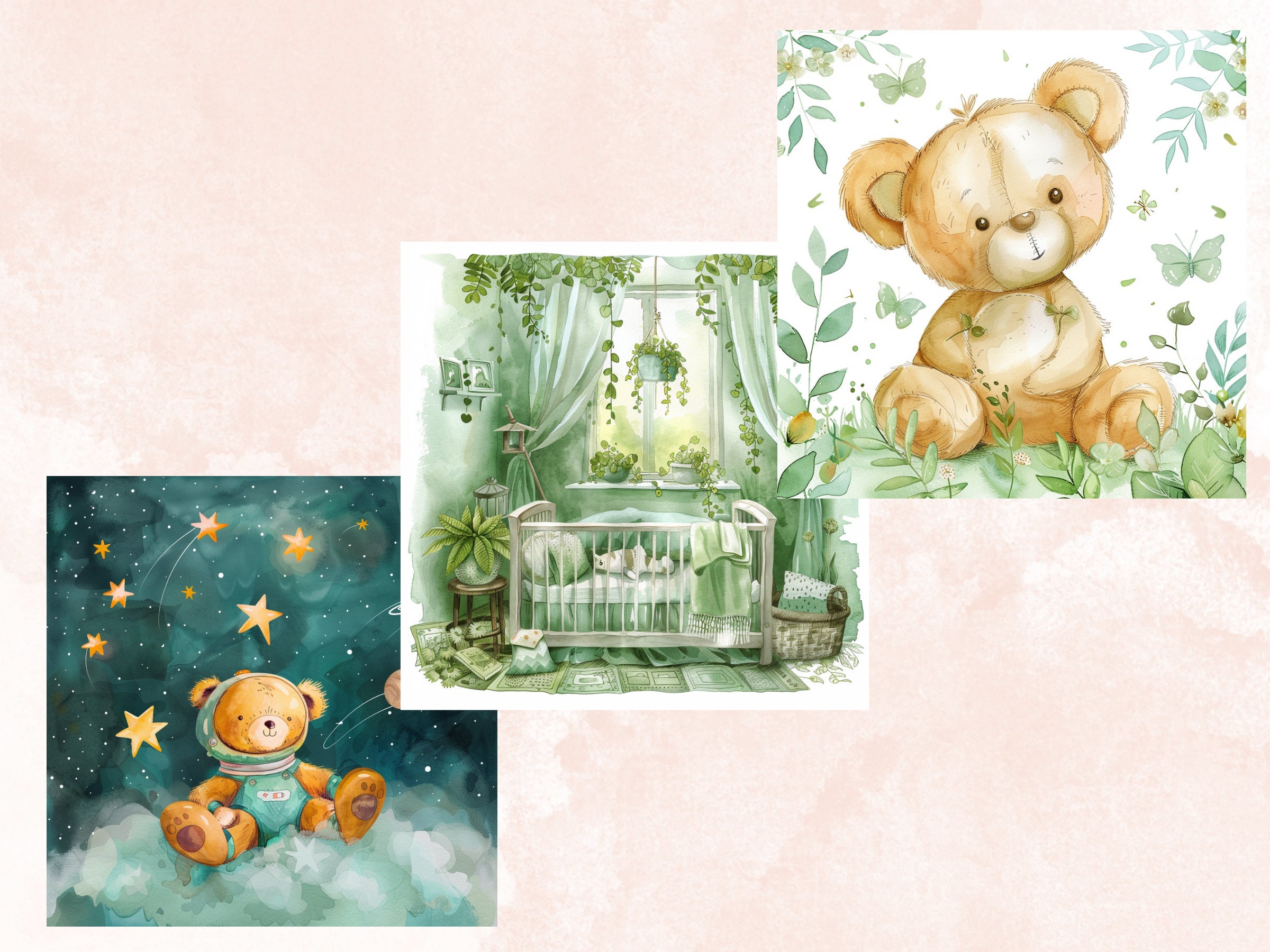 Printable Watercolor Green Baby Paper, Green Baby Nursery Background ...
