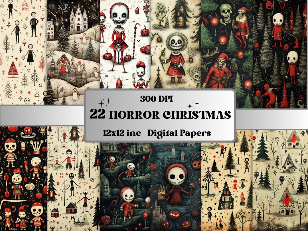 Printable Horror Christmas Digital Paper, Gothic Christmas Ephemera ...