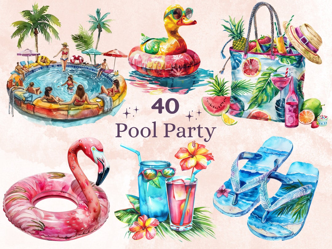 40 PNG Watercolor Pool Party Clipart, Summer Vibes Illustrations Clip ...